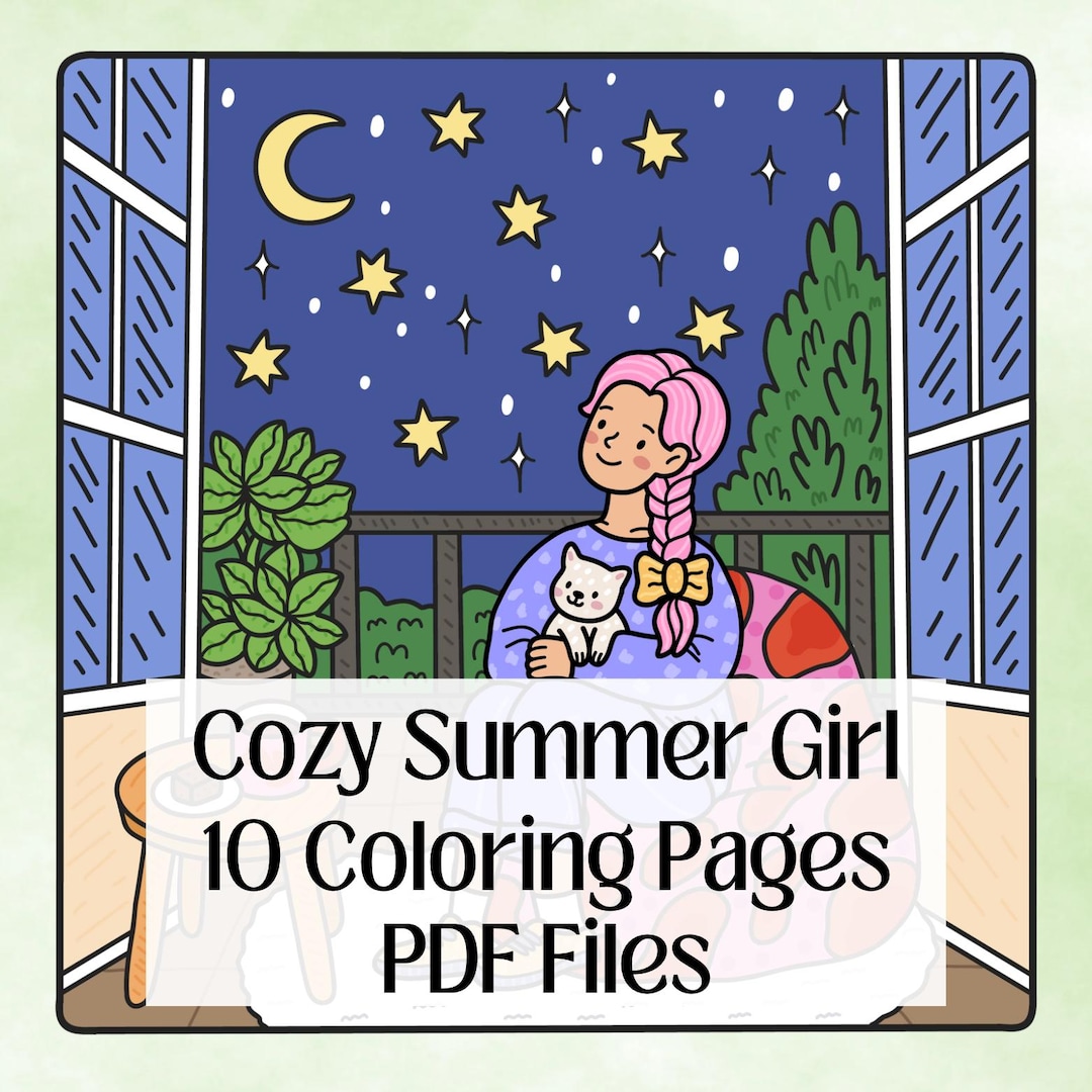 Bold and Easy Summer Cozy Girly Coloring Pages, Relaxing Stress Relief ...