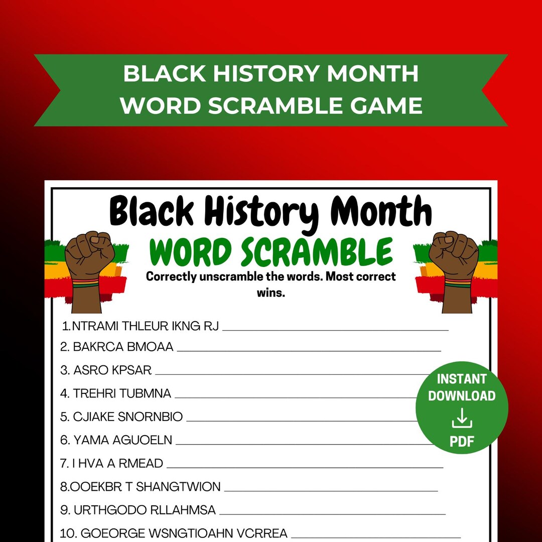 Black History Month Word Scramble Game, Black History Group Activity ...