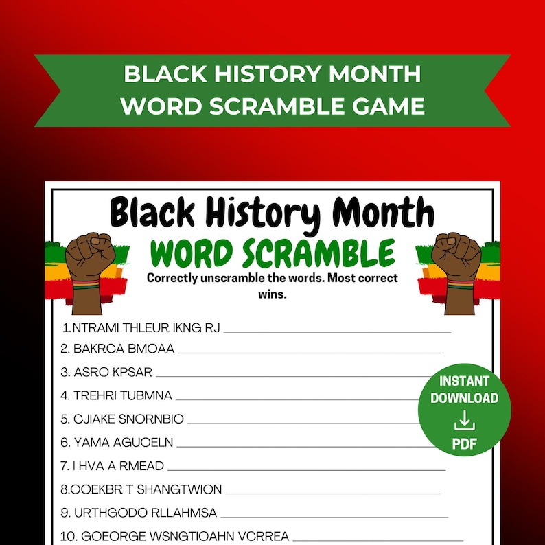 Black History Month Word Scramble Game, Black History Group Activity ...