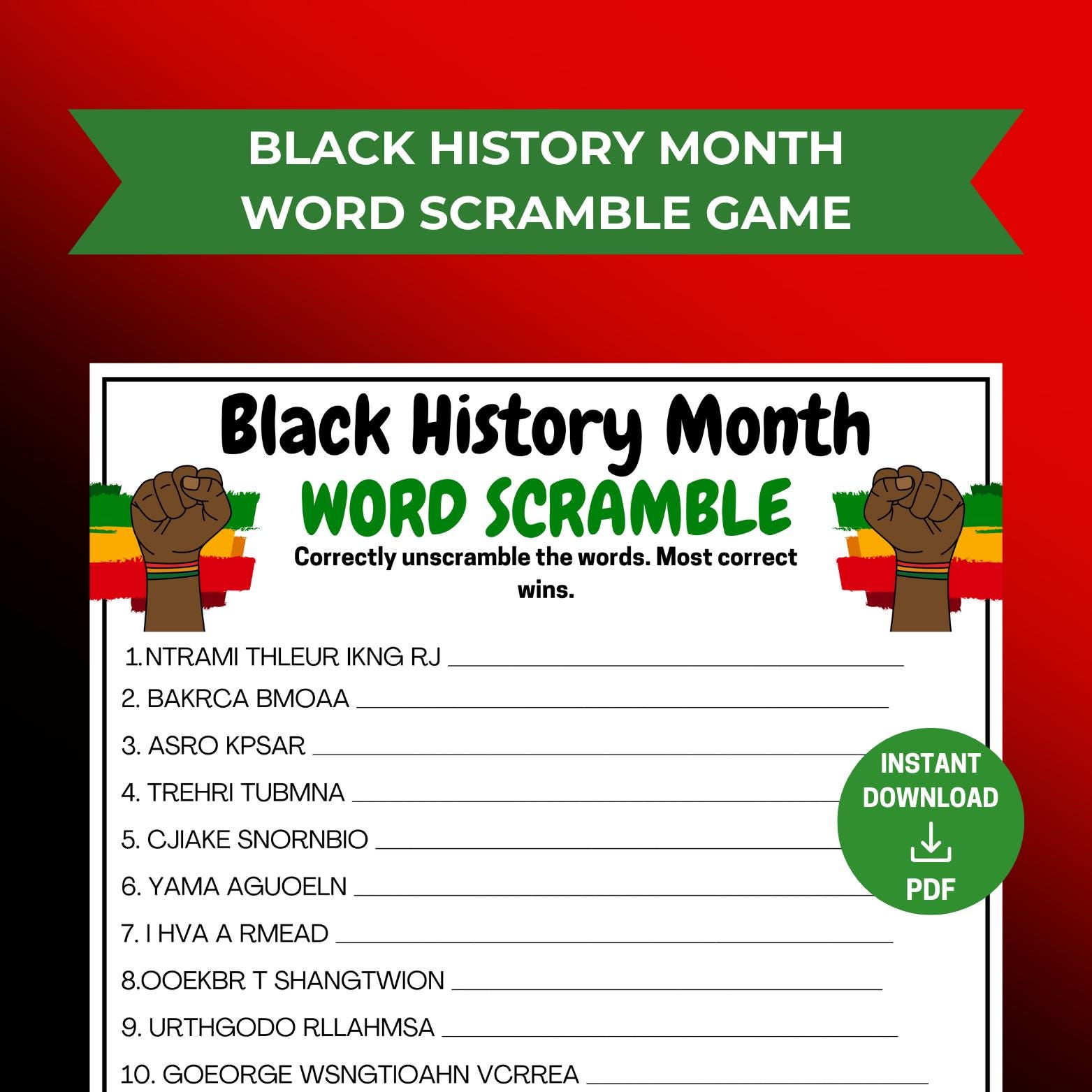 Black History Month Word Scramble Game, Black History Group Activity ...