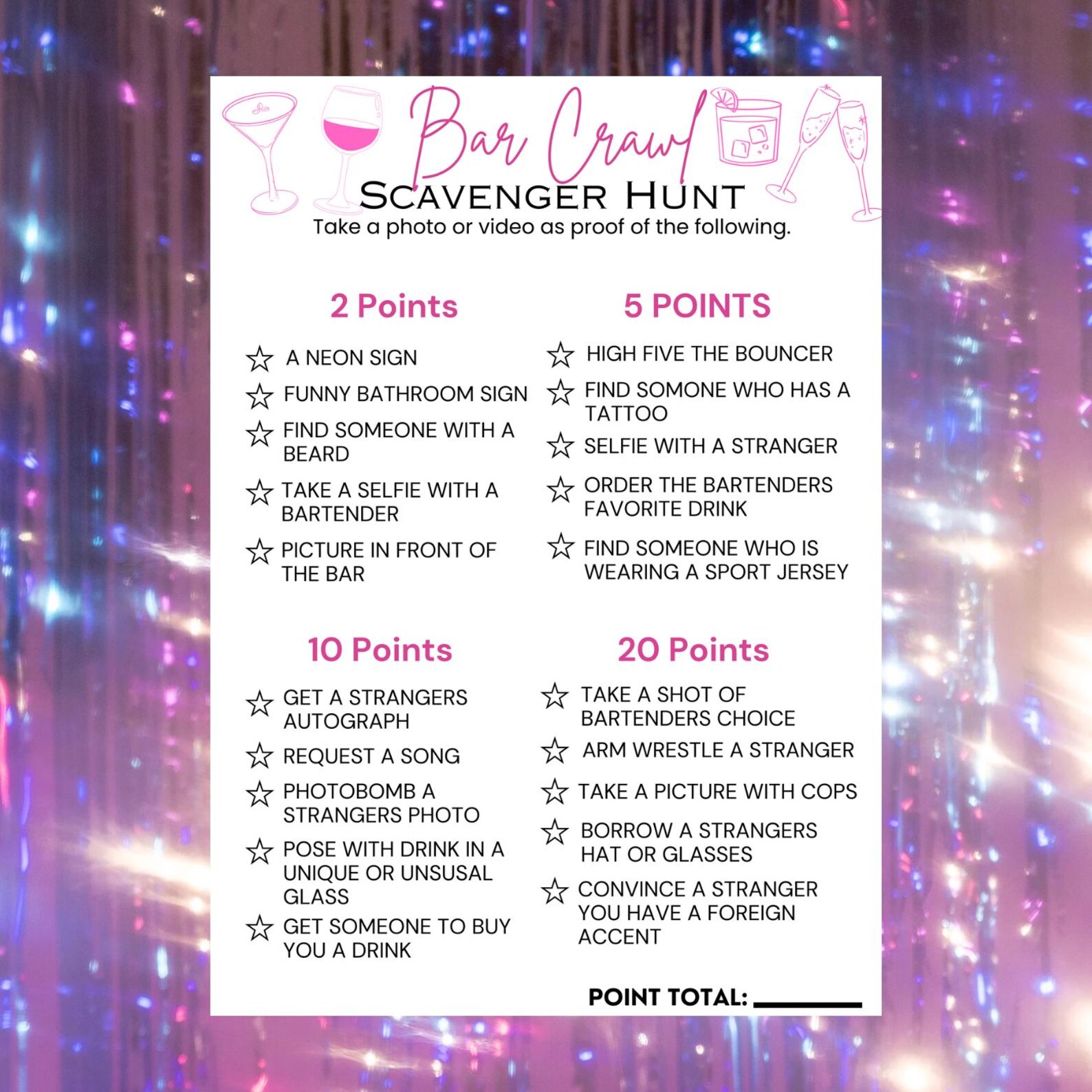 Bachelorette Bar Crawl, Girls Night Bingo, Bar Crawl Scavenger Hunt ...