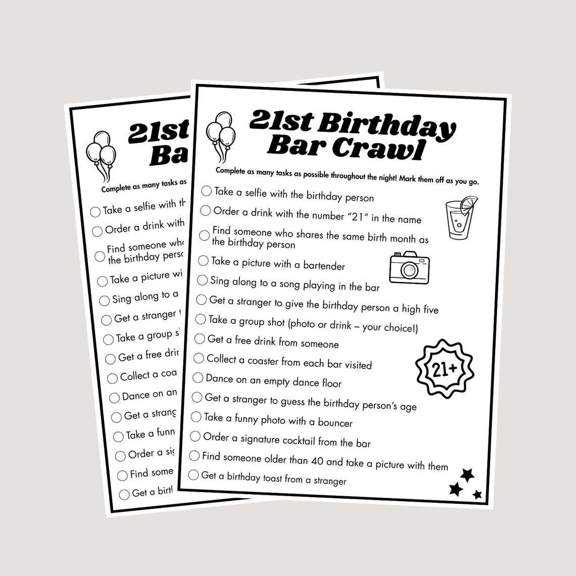 21st Birthday Bar Birthday Scavenger Hunt Editable Bday Bar Crawl Game ...