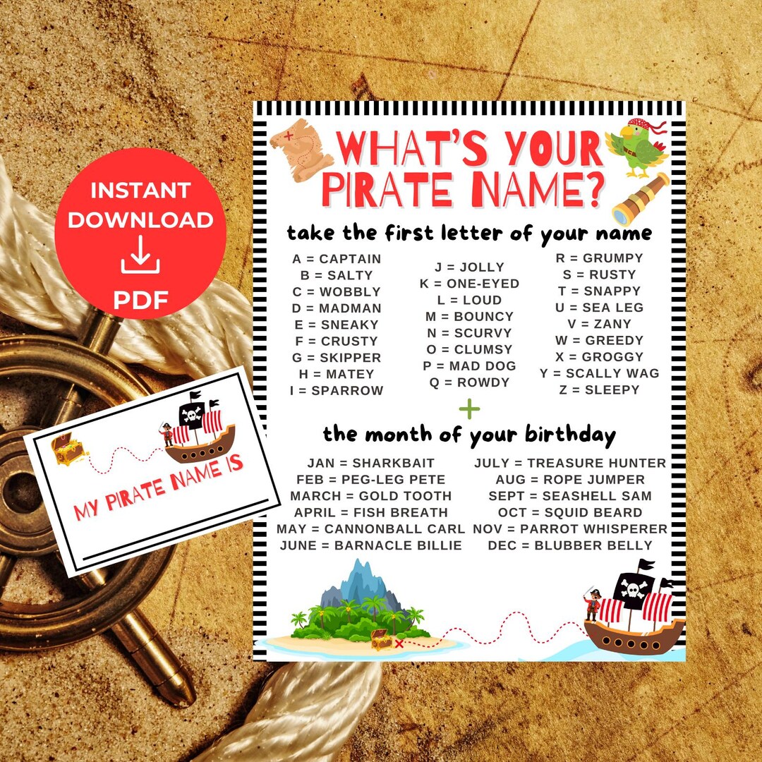 What’s Your Pirate Name Game, Pirate Birthday Party, Pirate Decor ...