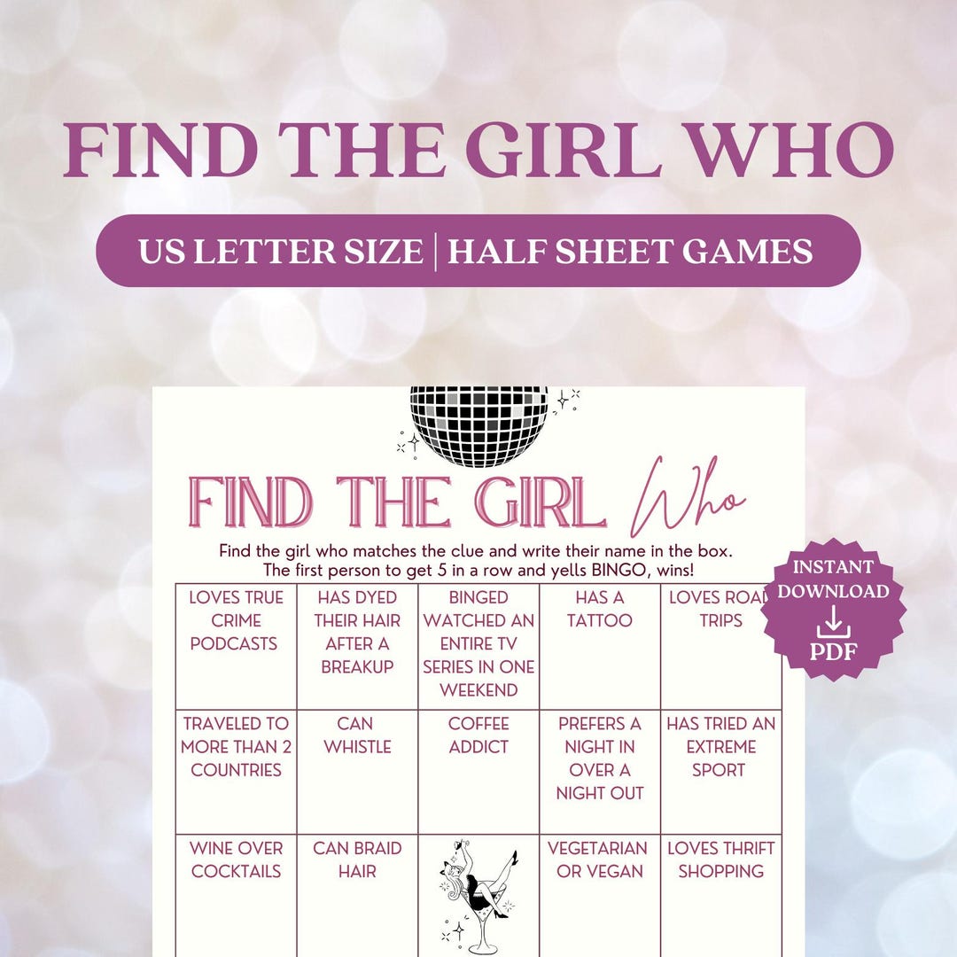 Girls Night Out Scavenger Hunt Game, Printable Find the Girl Who Bingo ...