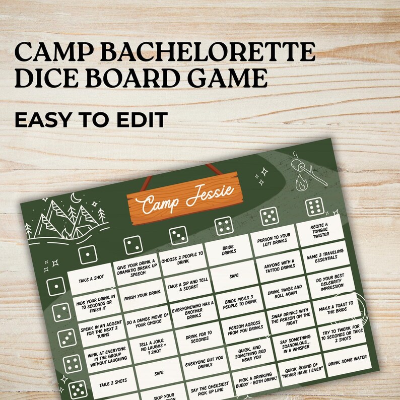 Camp Bachelorette Dice Drinking Game Last Trail Before the Veil Camping ...
