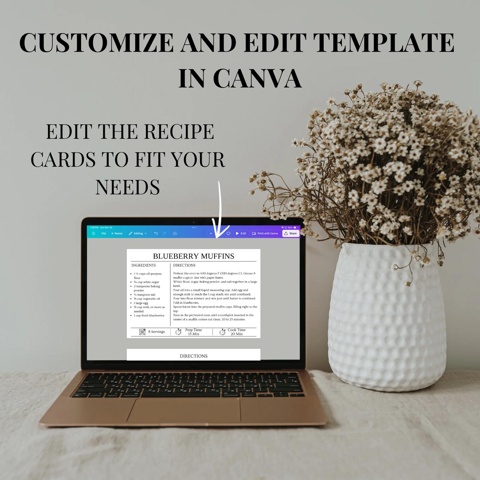 Simple Recipe Card Template Printable Editable Minimal Recipe Template ...