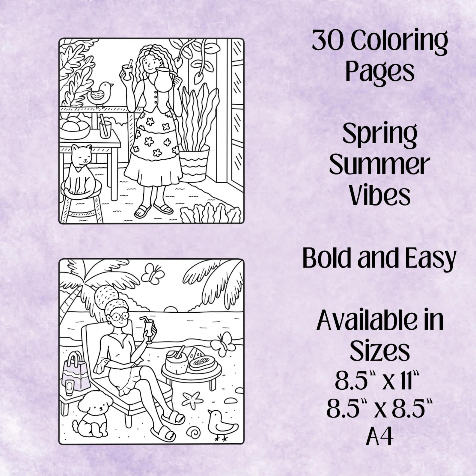 Relaxing Summer Cozy Girly Coloring Pages, 30 Printable Coloring Pages ...