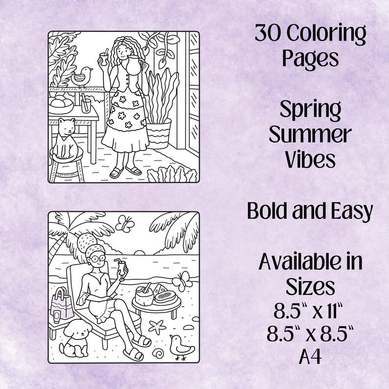 Relaxing Summer Cozy Girly Coloring Pages, 30 Printable Coloring Pages ...