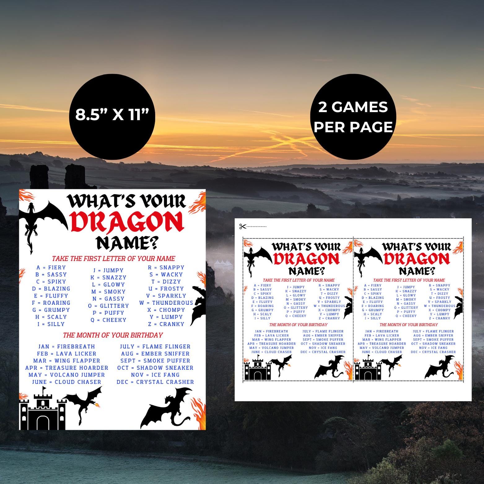 What’s Your Dragon Name Game, Dragon Printable Party Games, Kids Dragon ...