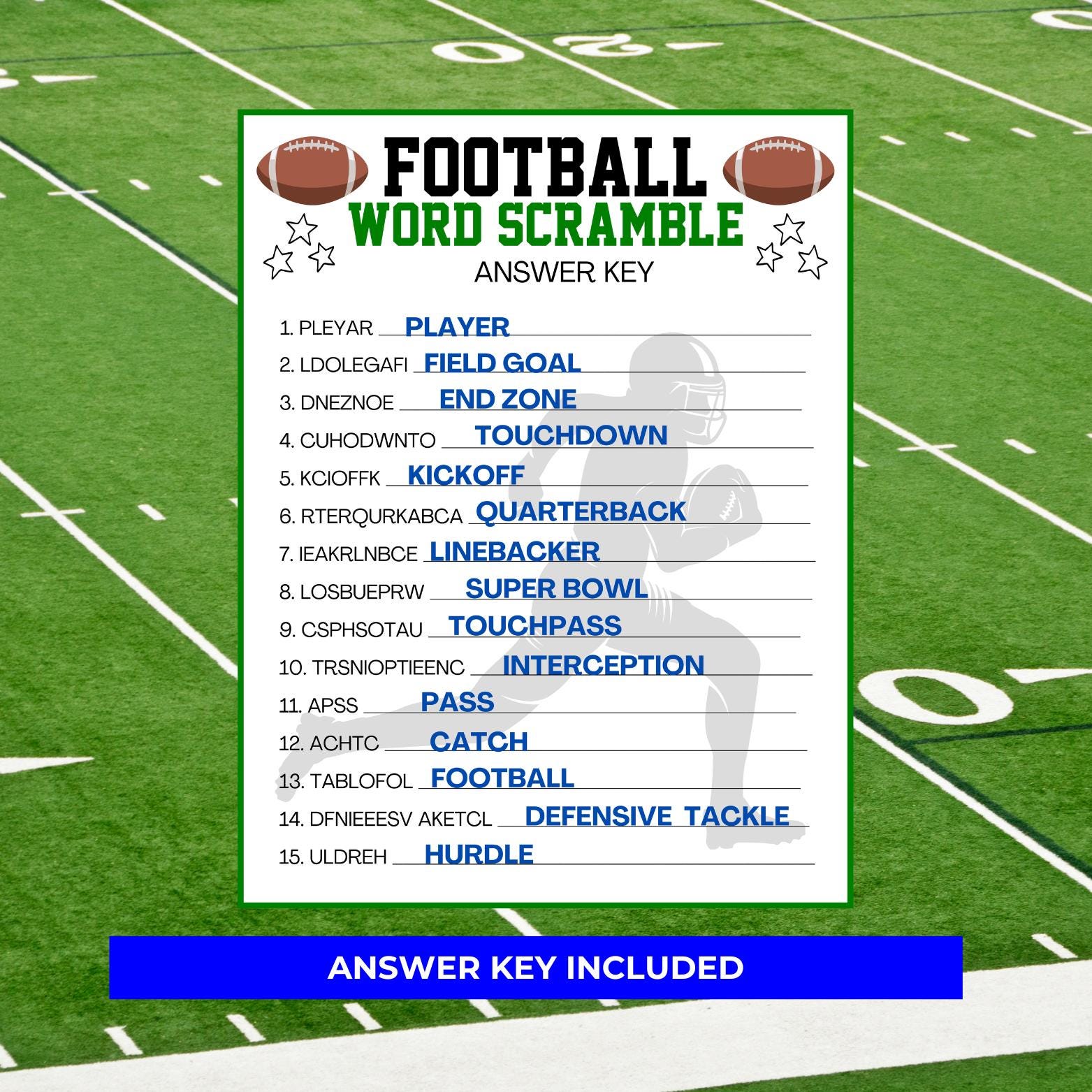 Football Word Scramble, Printable Football Party Games Kids Super Bowl ...