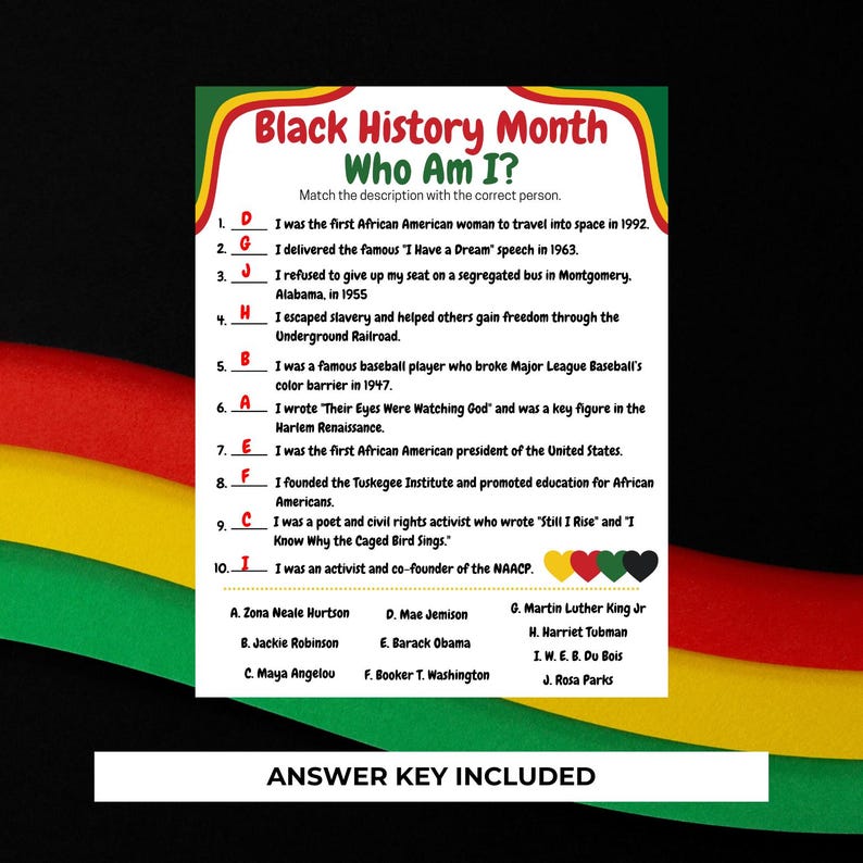 Black History Month Who Am I Game, Black History Games Activity, Black ...