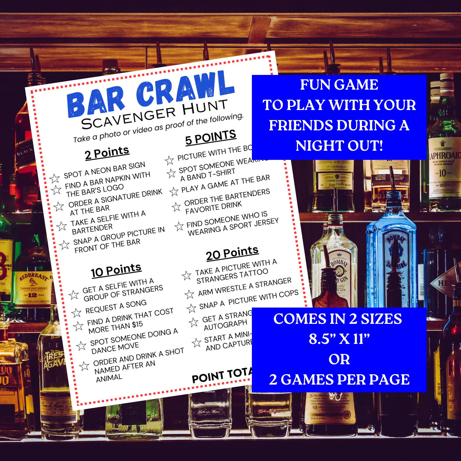 Bar Scavenger Hunt, Bar Crawl Scavenger Hunt, Adult Bar Games, Bachelor ...