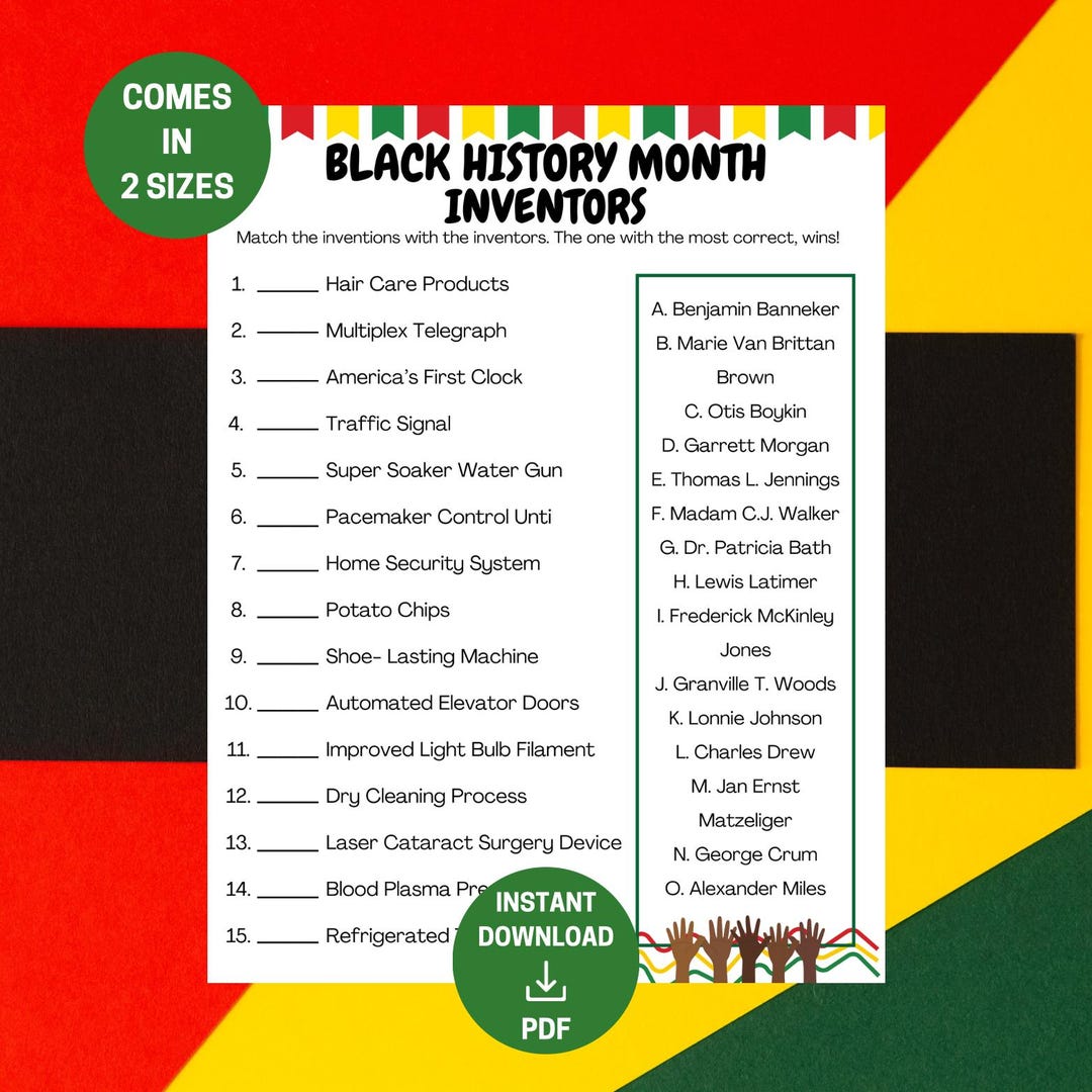 Black History Month Inventors Match up Game, Black History Games, Black ...