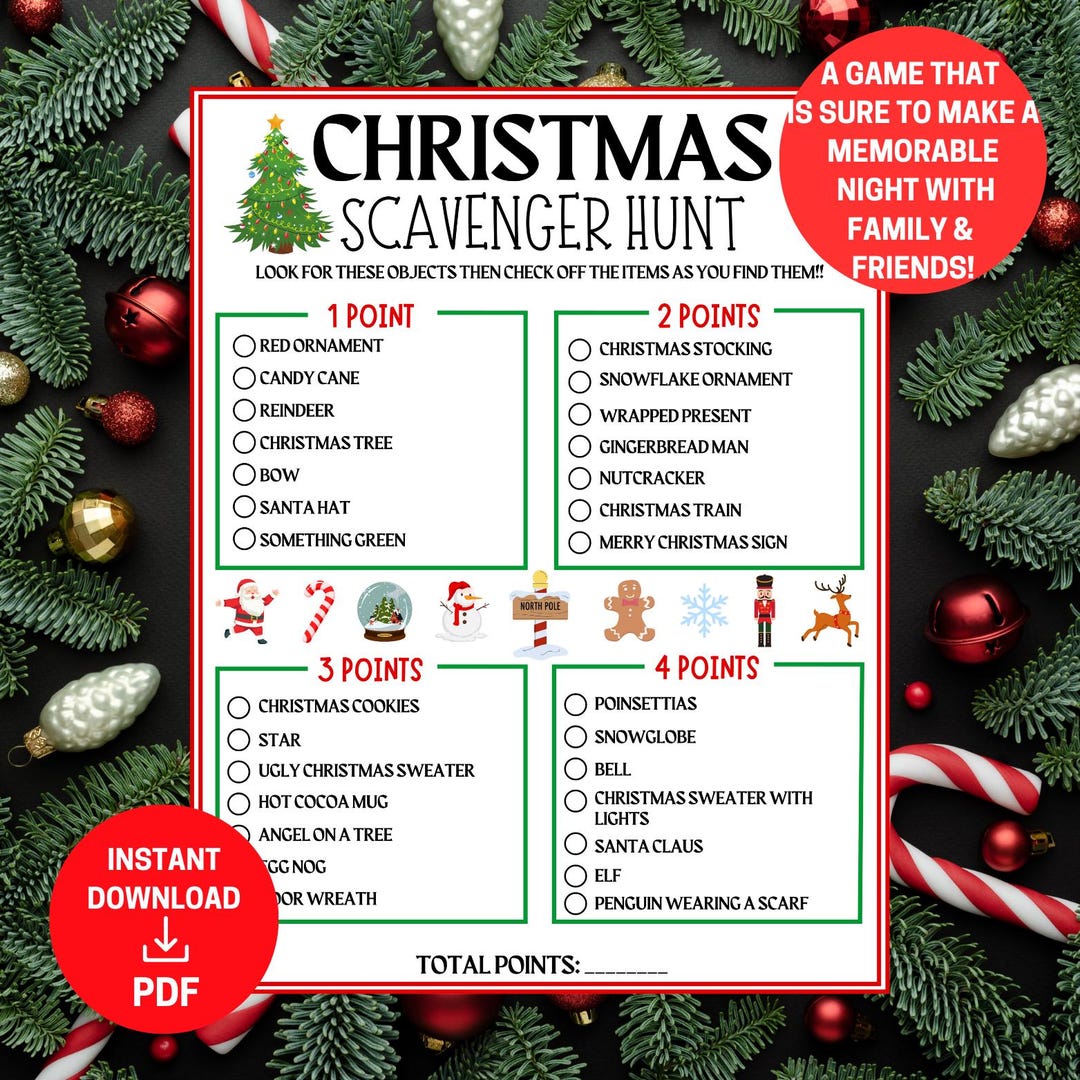 Christmas Scavenger Hunt, Christmas Games for Office Scavenger Hunt ...