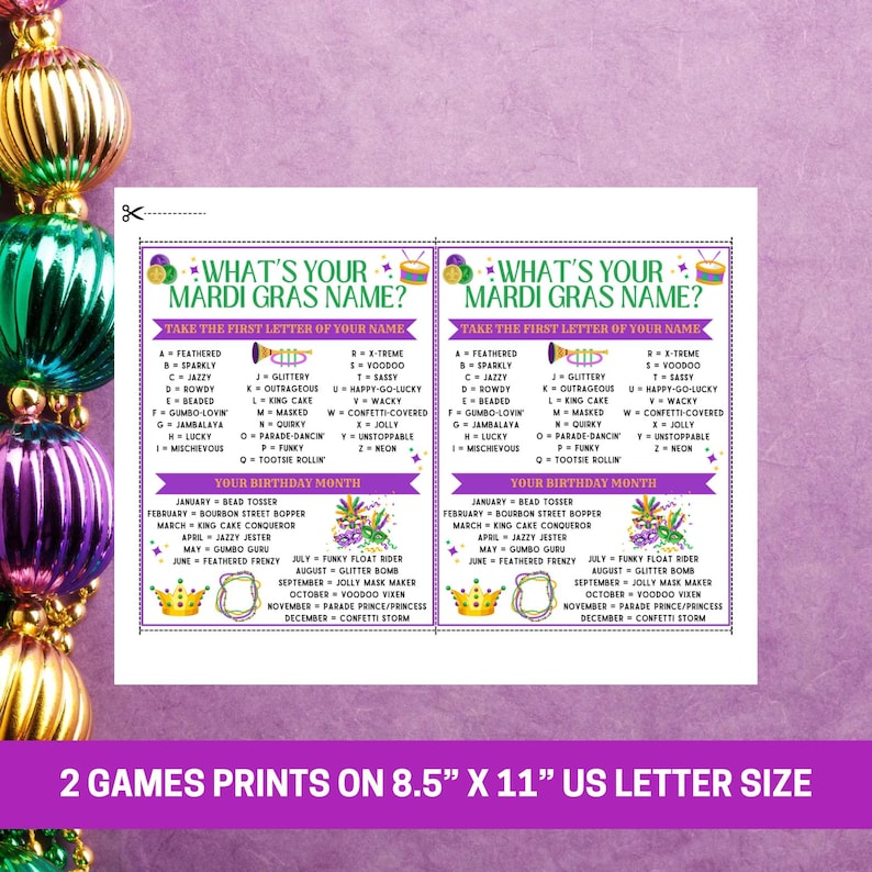 What’s Your Mardi Gras Name Game, Mardi Gras Activity, Printable Mardi ...