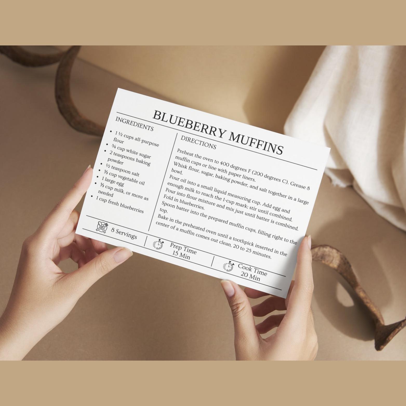 Simple Recipe Card Template Printable Editable Minimal Recipe Template ...