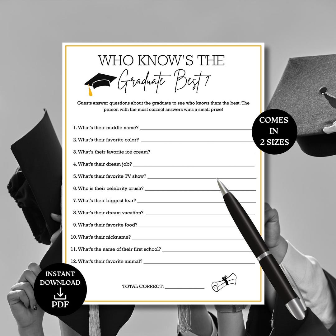 Graduation Party Games, Open House Games, Who Knows the Graduate Best ...