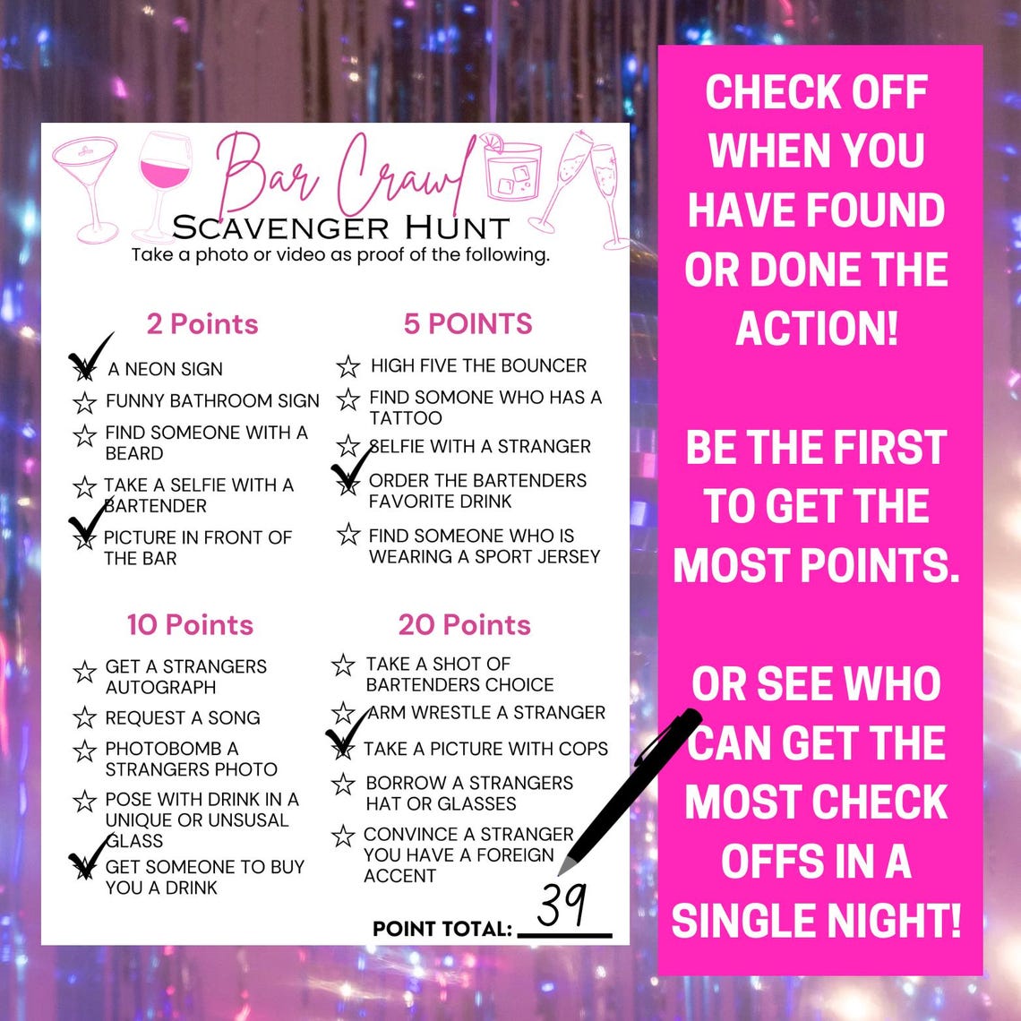Bachelorette Bar Crawl, Girls Night Bingo, Bar Crawl Scavenger Hunt ...