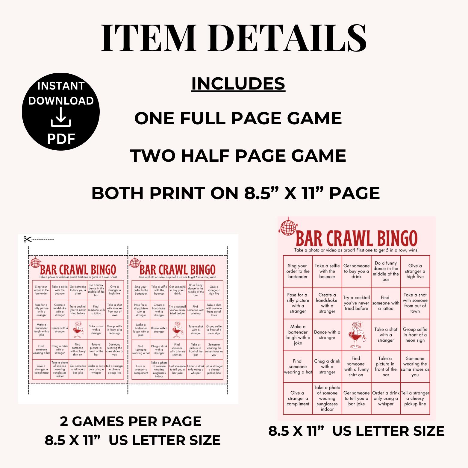 Girls Night Out Bingo, Bar Crawk Bingo, Fun Bar Scavenger Hunt Game for ...