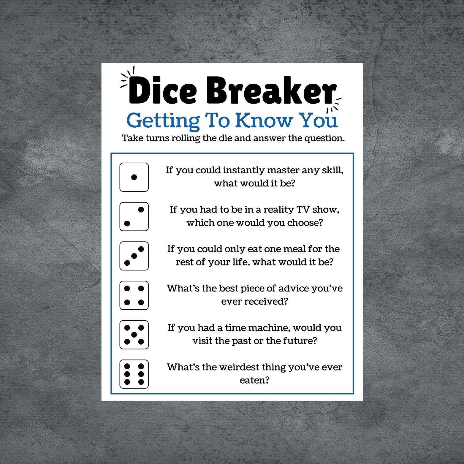 Icebreaker Game, Icebreaker Team Building Activity, Table Talk Dice ...