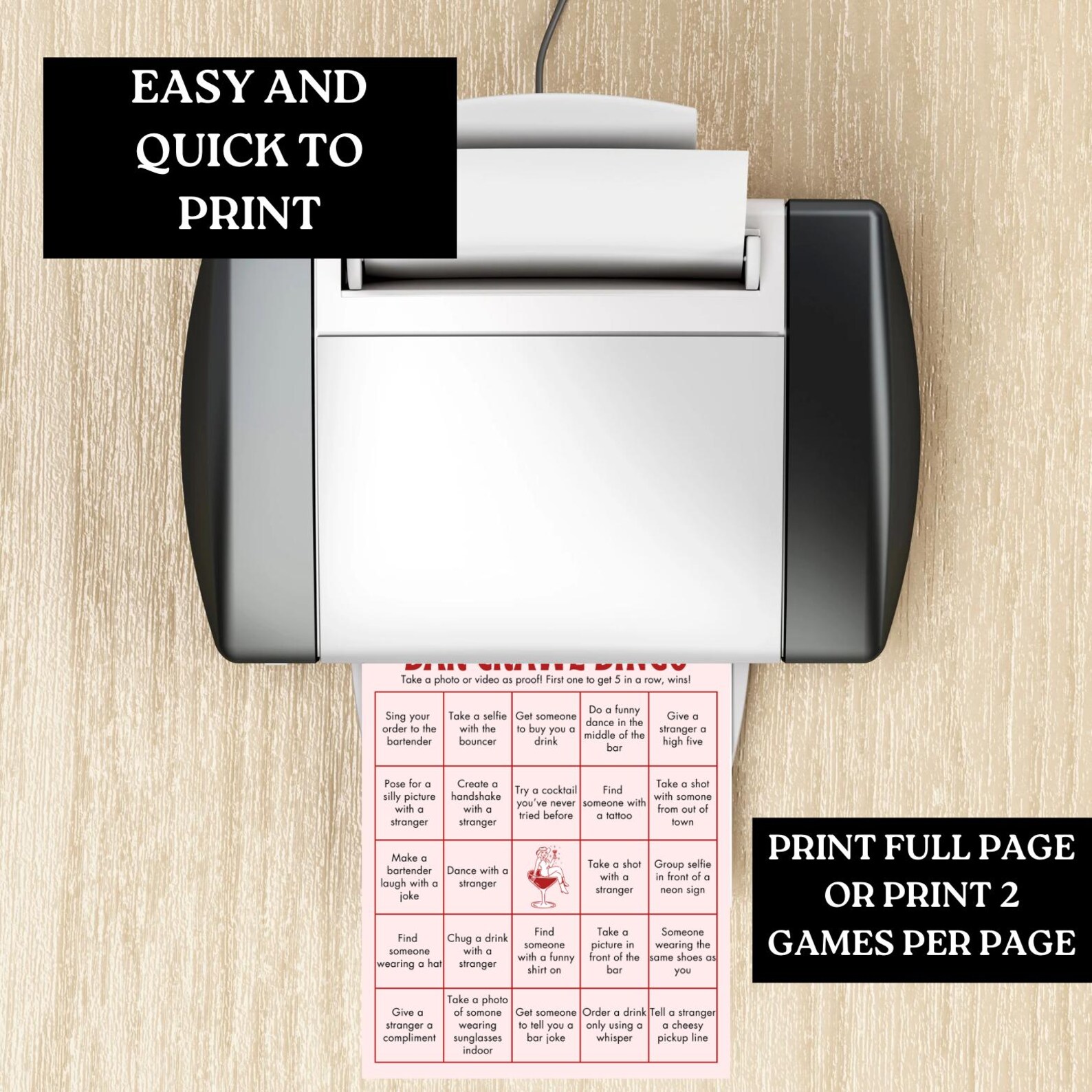 Girls Night Out Bingo, Bar Crawk Bingo, Fun Bar Scavenger Hunt Game for ...