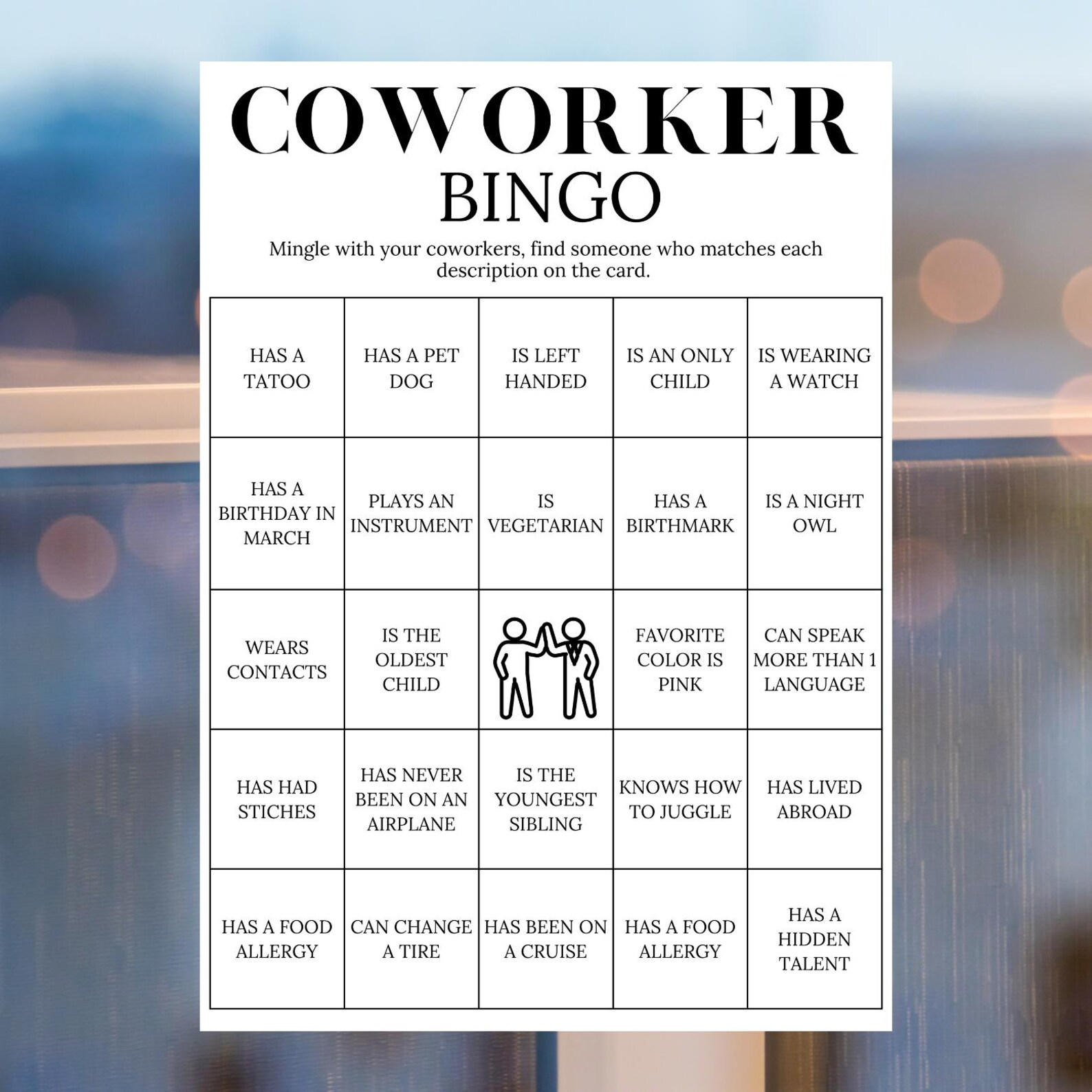 Coworker Bingo, Employee Bingo Game, Find Someone Who Office Party Game ...