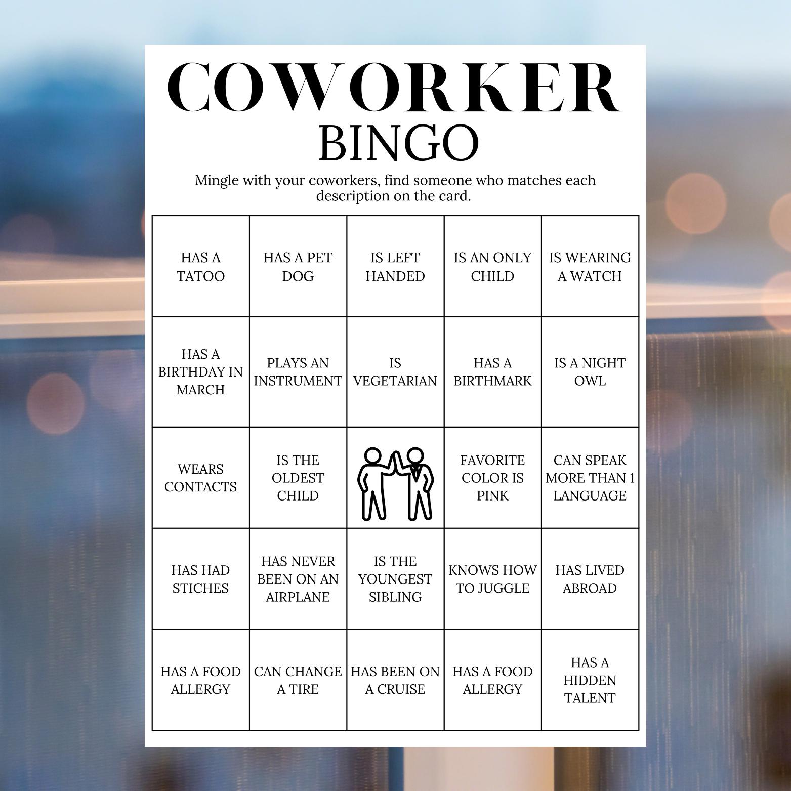 Coworker Bingo, Employee Bingo Game, Find Someone Who Office Party Game ...