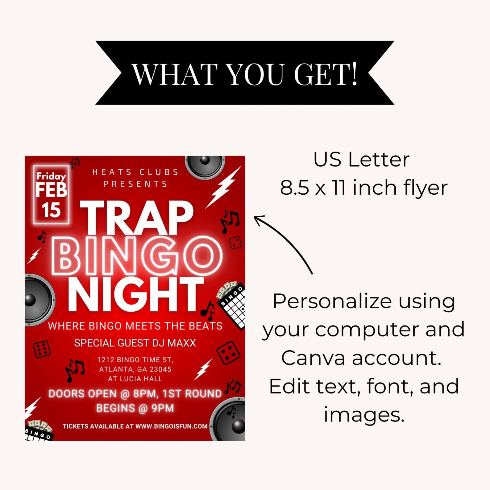 Trap Bingo Flyer, Club Flyer Template, Party Invitation Flyer, Rap N ...