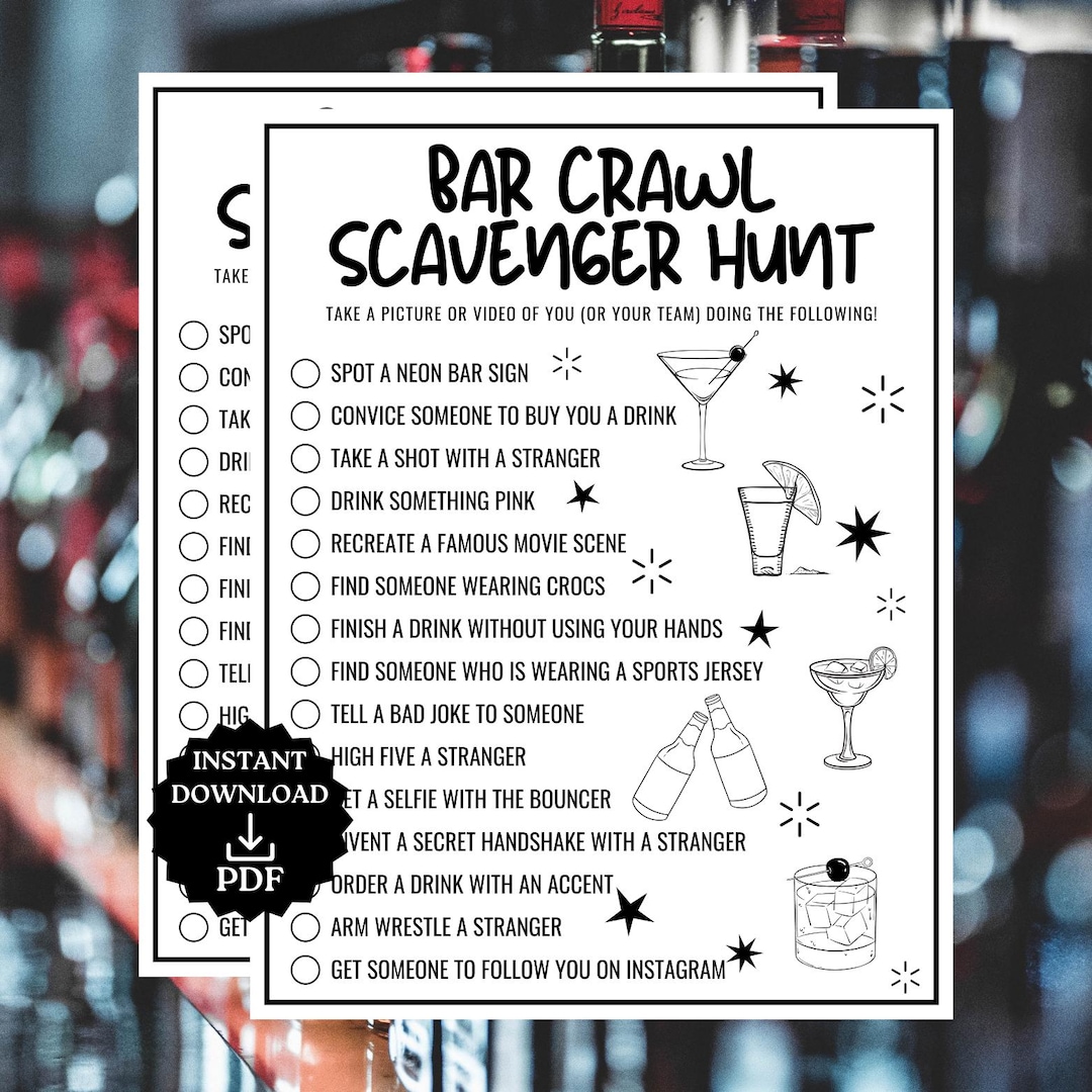Bar Scavenger Hunt, Bar Crawl Scavenger Hunt Activity, Pub Crawl, Adult ...