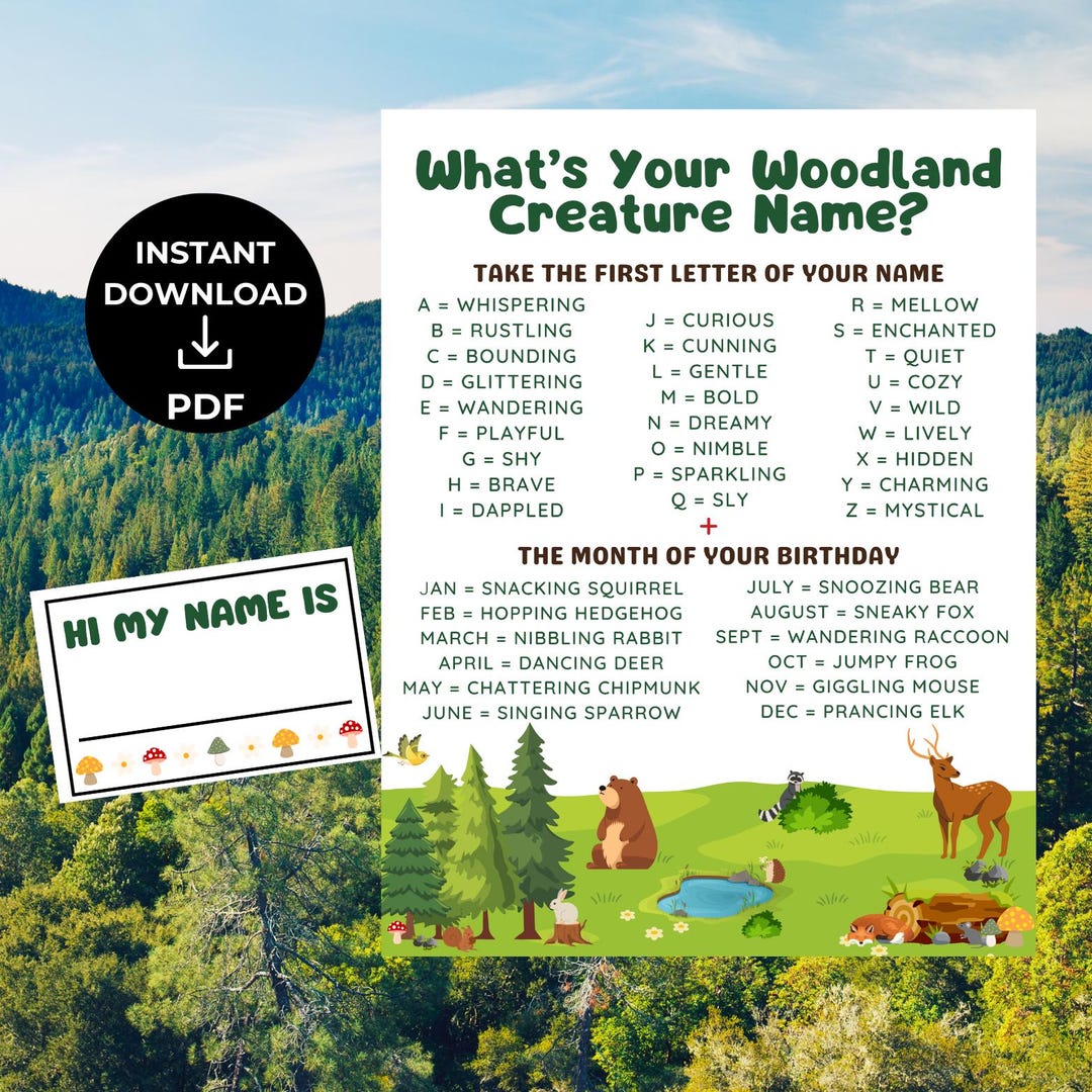 Forest Animal Party Games, Your Woodland Creature Name Game, Woodland ...