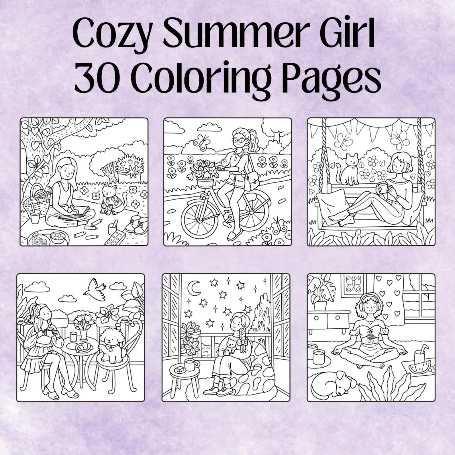 Relaxing Summer Cozy Girly Coloring Pages, 30 Printable Coloring Pages ...