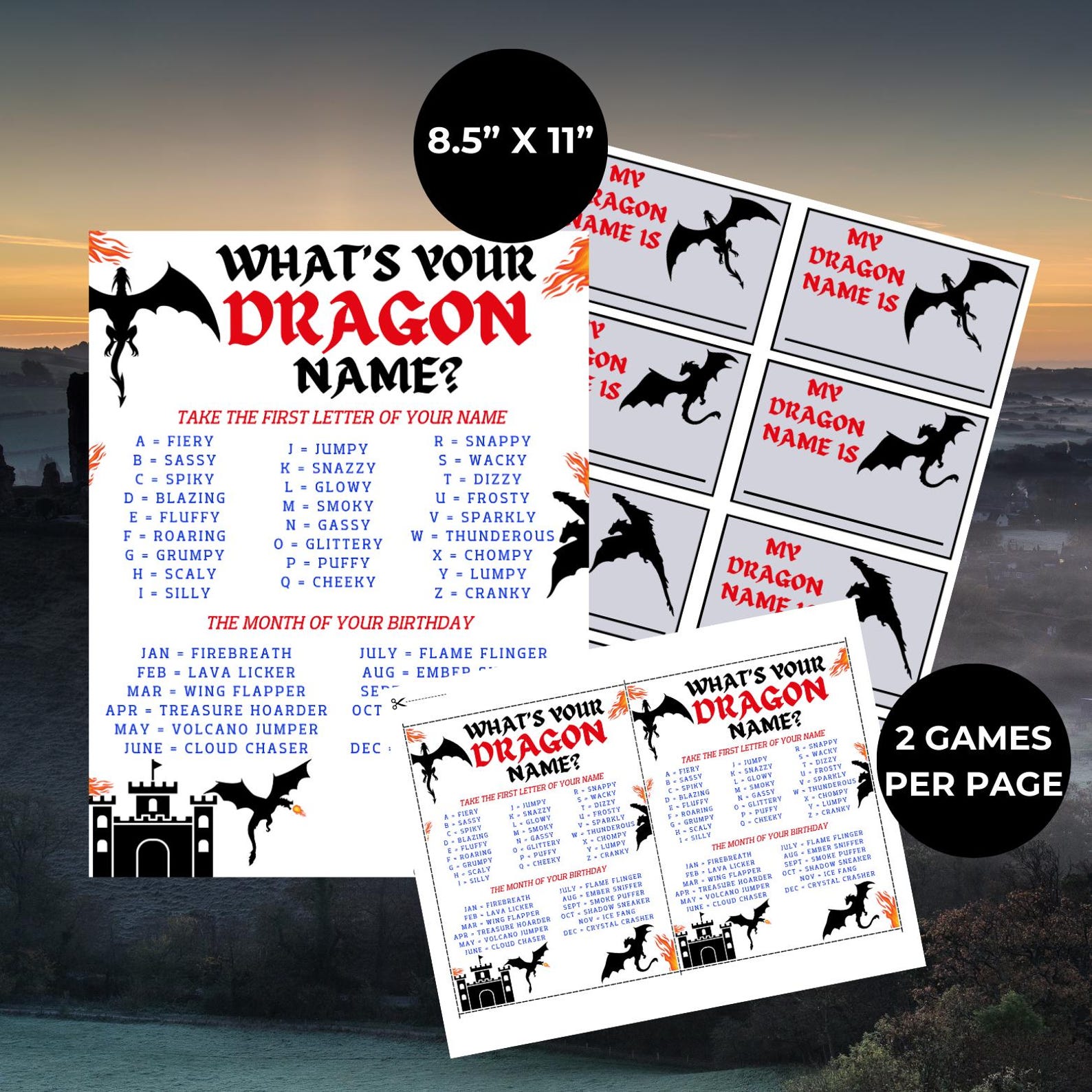 What’s Your Dragon Name Game, Dragon Printable Party Games, Kids Dragon ...