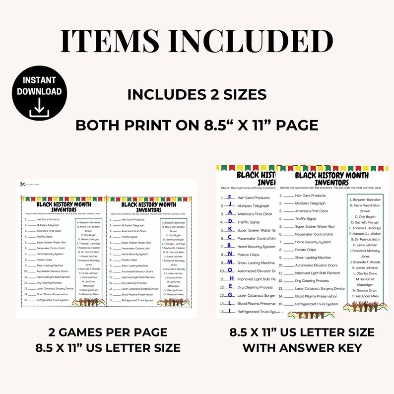 Black History Month Inventors Match up Game, Black History Games, Black ...