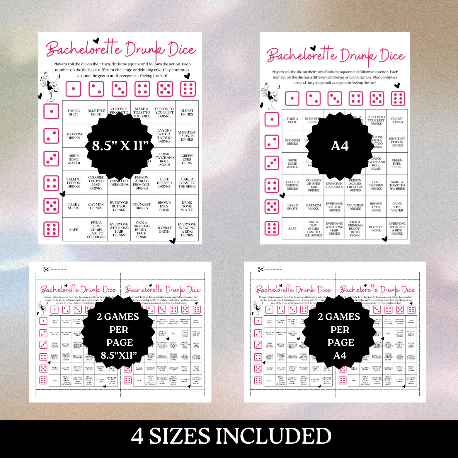 Bachelorette Party Drunk Dice Game Printable Drinking Game for Bride ...