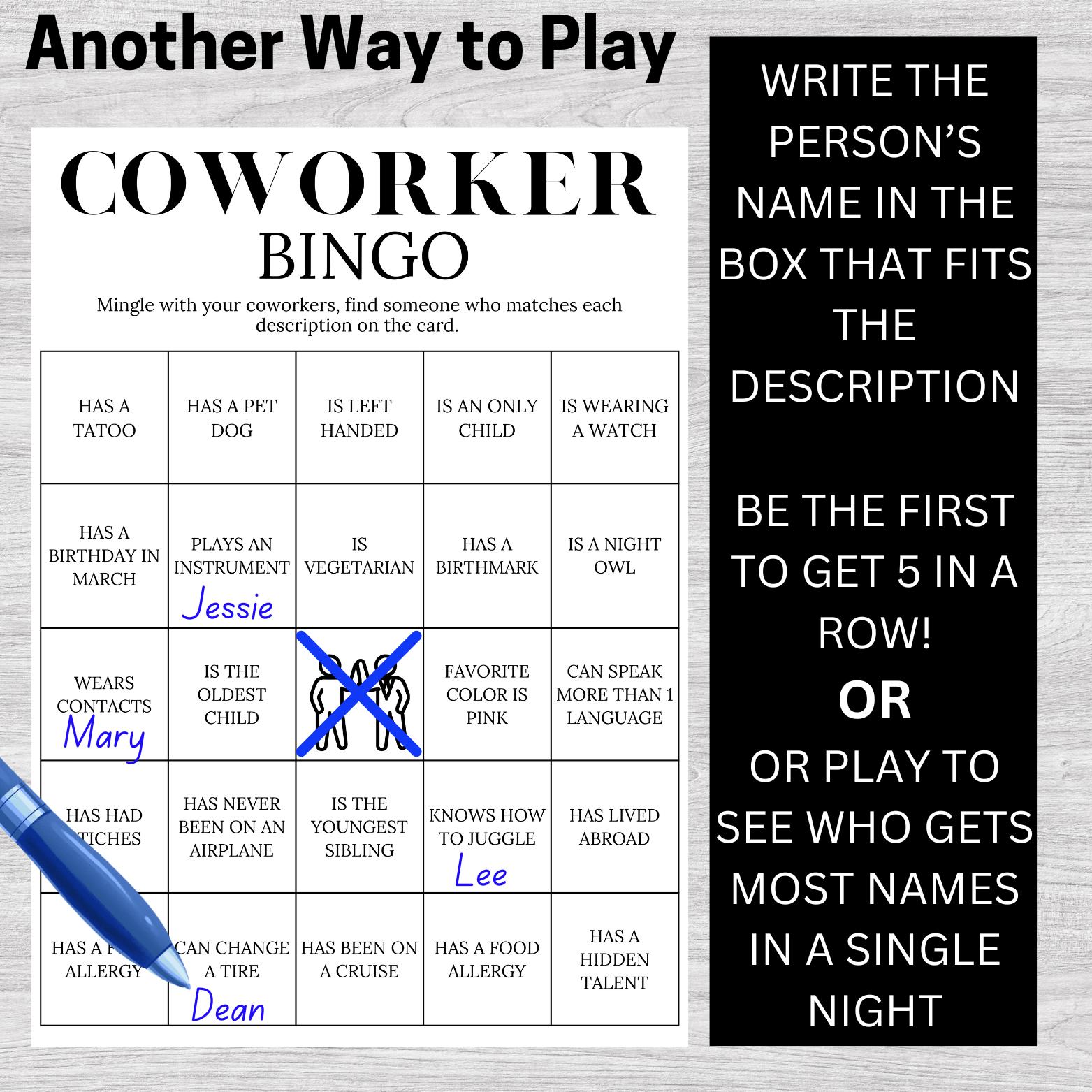 Coworker Bingo, Employee Bingo Game, Find Someone Who Office Party Game ...