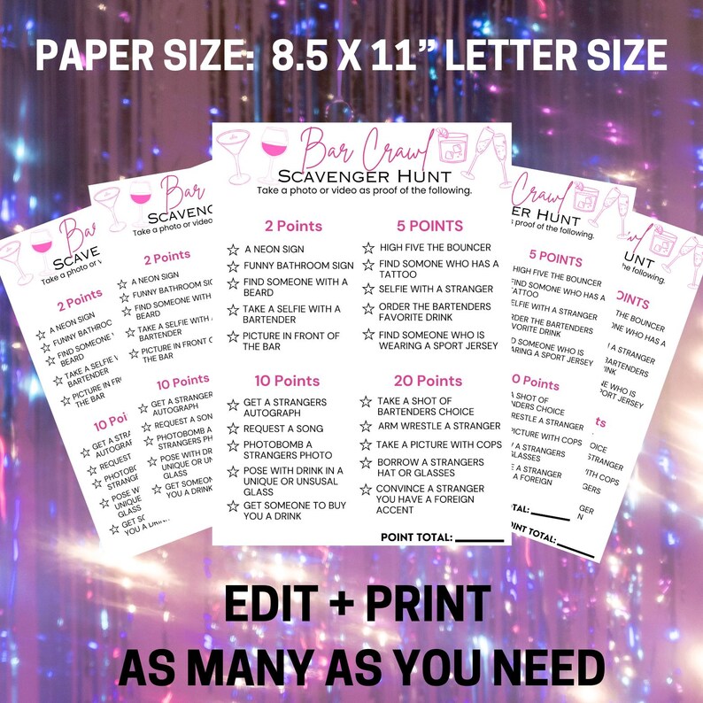 Bachelorette Bar Crawl, Girls Night Bingo, Bar Crawl Scavenger Hunt, Printable Adult Party Games ...