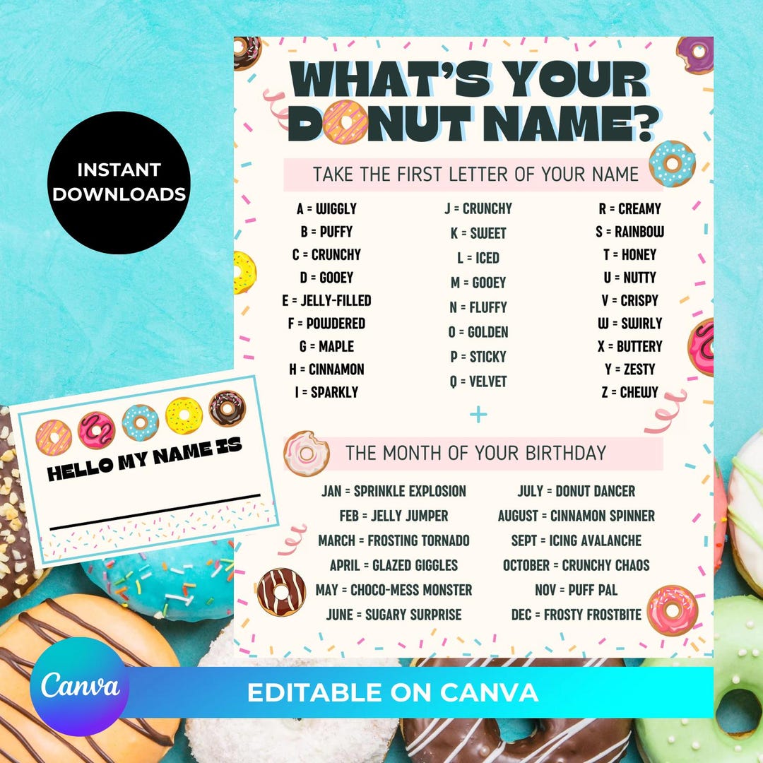 Whats Your Donut Name Game, Donut Baby Shower, Classroom Games ...