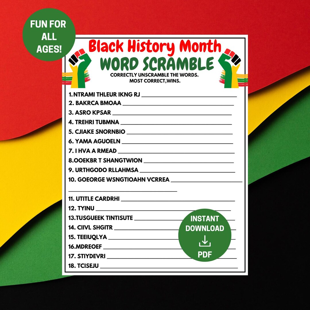 Black History Month Word Scramble Game, Black History Group Activity ...