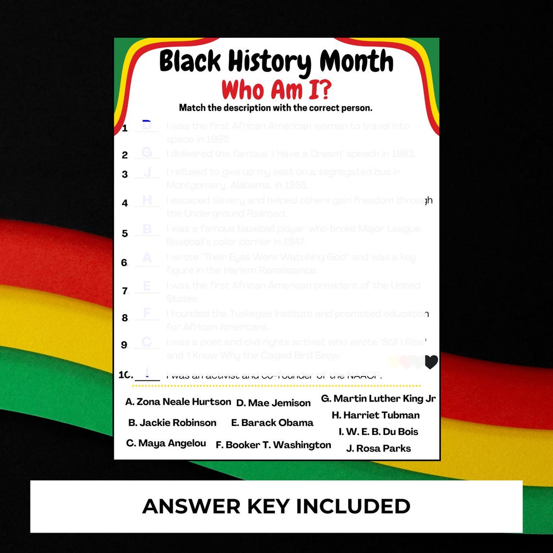 Black History Month Who Am I Game, Black History Games Activity, Black ...