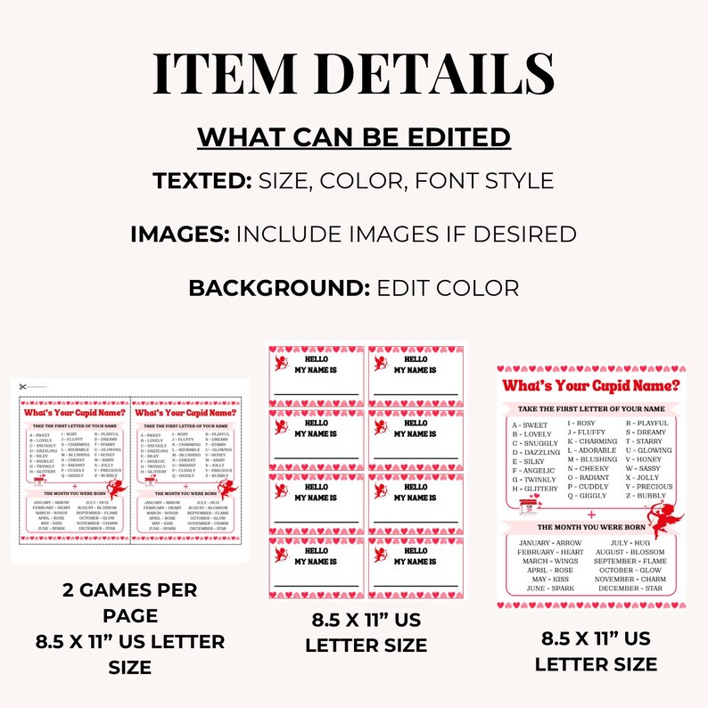 Valentines Whats Your Cupid Name Game Name Tags, Office Party Game ...