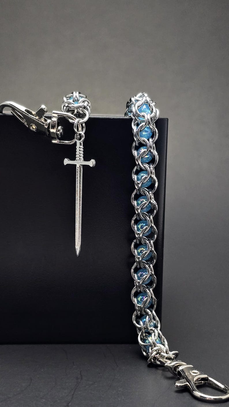 Beaded Sword Belt Chain | Wallet Chain | Handmade Chainmail | Stainless ...