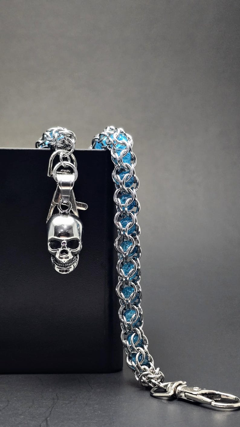Beaded Skull Belt Chain | Wallet Chain | Handmade Chainmail | Stainless ...