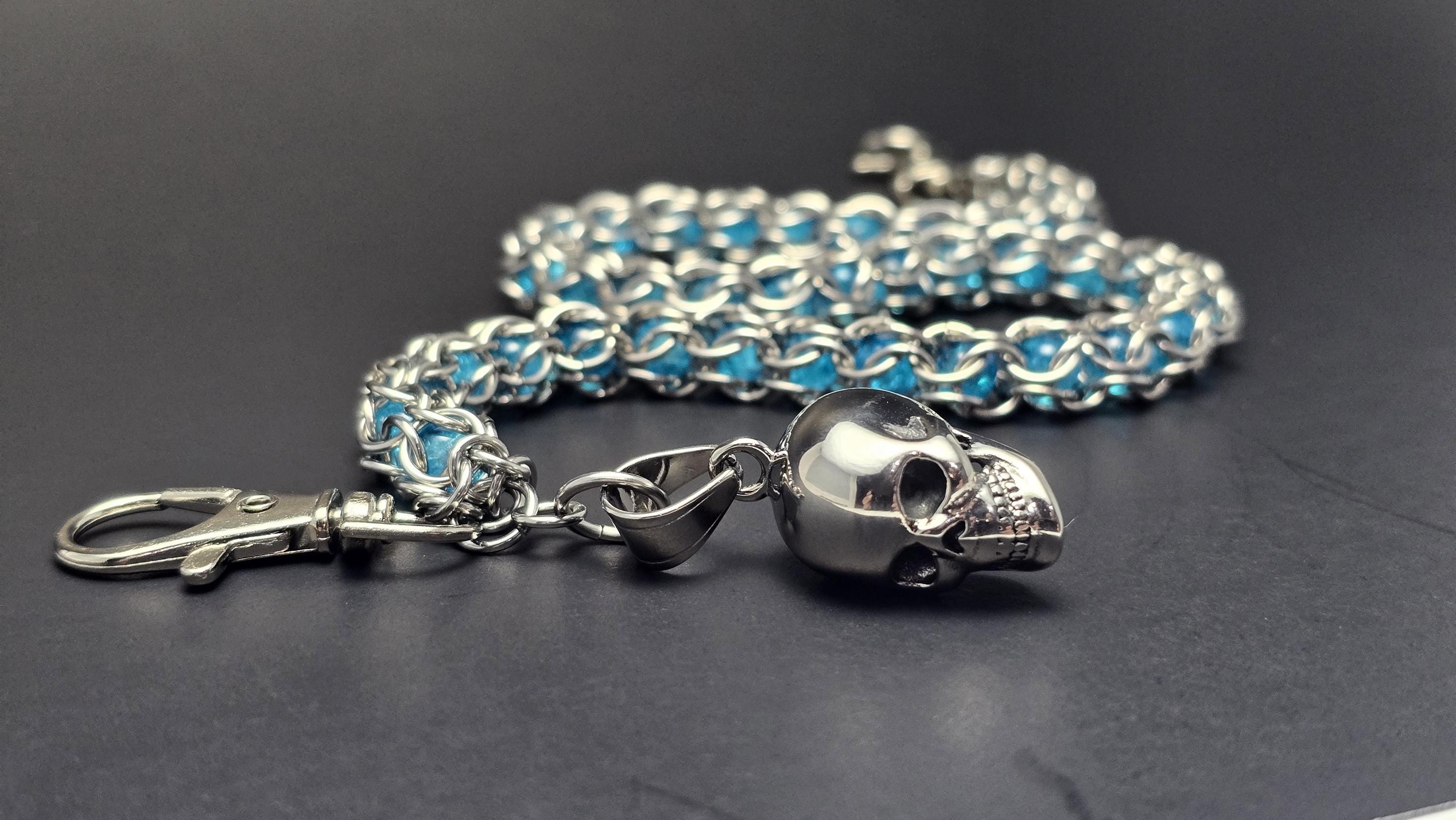 Beaded Skull Belt Chain | Wallet Chain | Handmade Chainmail | Stainless ...