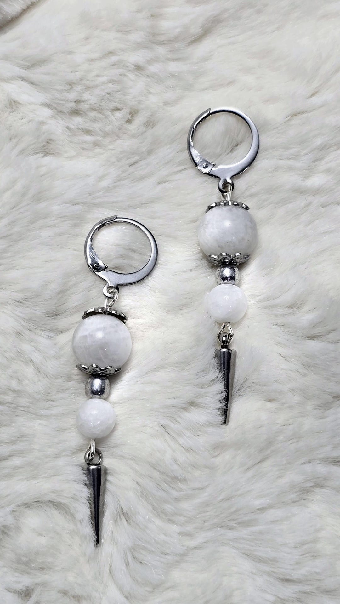Crystal Spiked Charm Earrings | White & Silver | Gemstone | Stainless ...