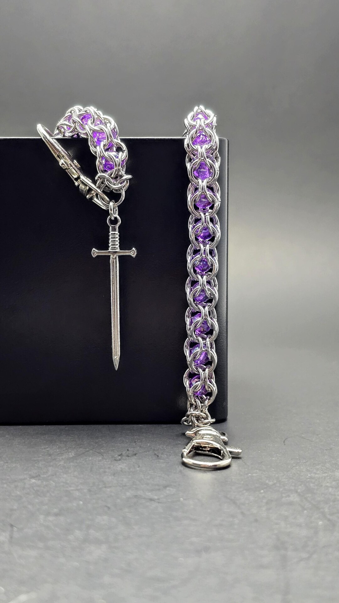 Beaded Sword Belt Chain | Wallet Chain | Handmade Chainmail | Stainless ...