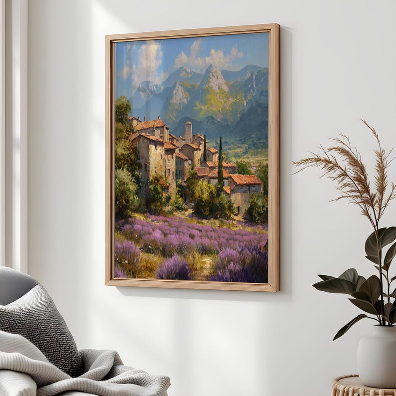 Impresión de pintura al óleo de un pueblo provenzal, arte mural de ...