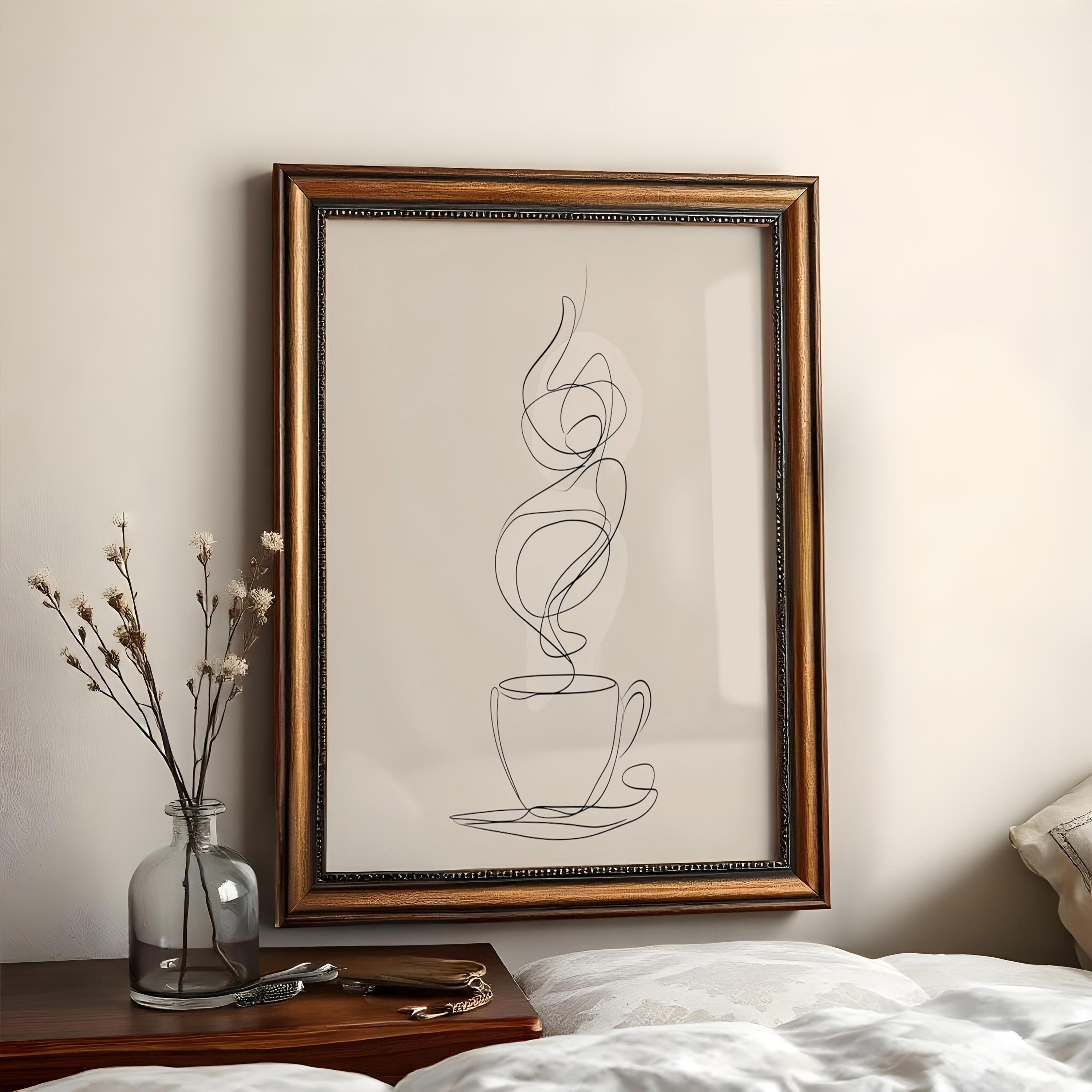 Minimalist Coffee Line Art Matte Vertical Posters, Steaming Cup Wall ...