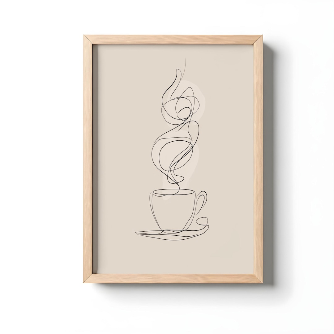 Minimalist Coffee Line Art Matte Vertical Posters, Steaming Cup Wall ...