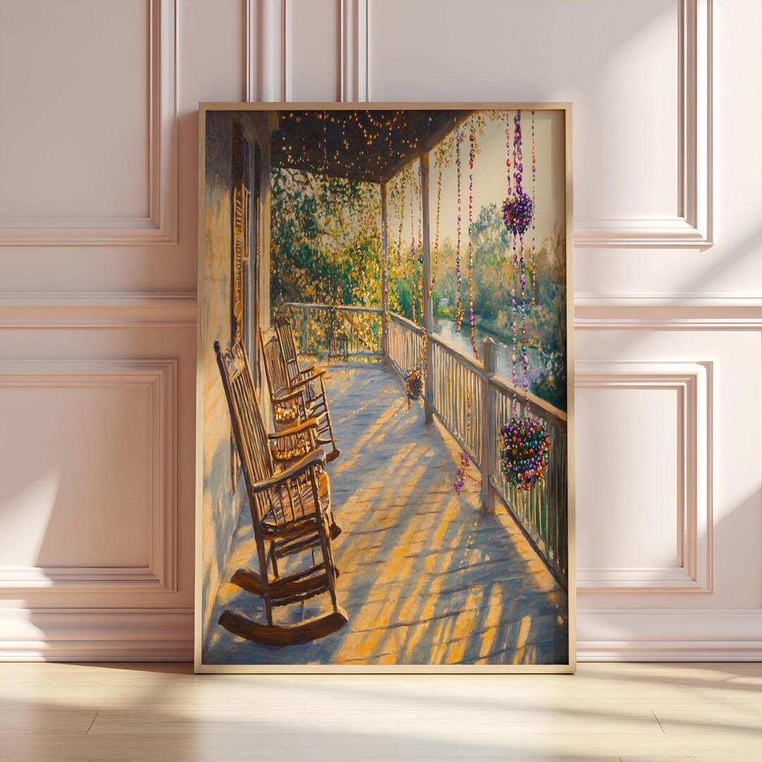 Southern Porch Print: Rocking Chairs, Mardi Gras Beads, Sunset Bayou - Etsy
