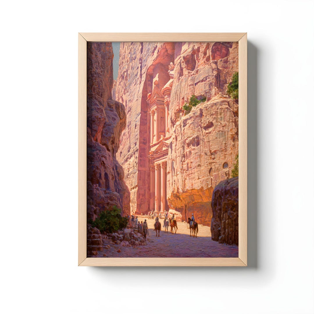 Petra Treasury Wall Art, Vintage Oil Painting Print | Ancient Jordan ...